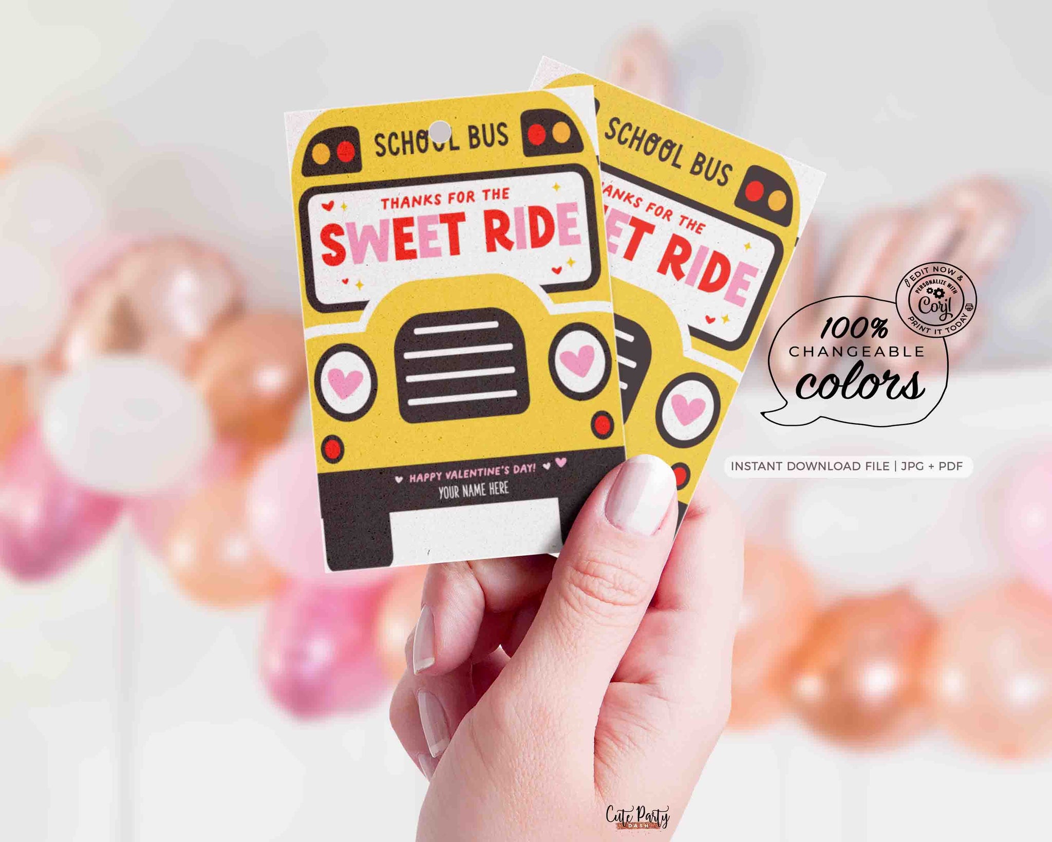 School Bus Driver Valentine's Day Gift Tag Printable INSTANT DOWNLOAD ...