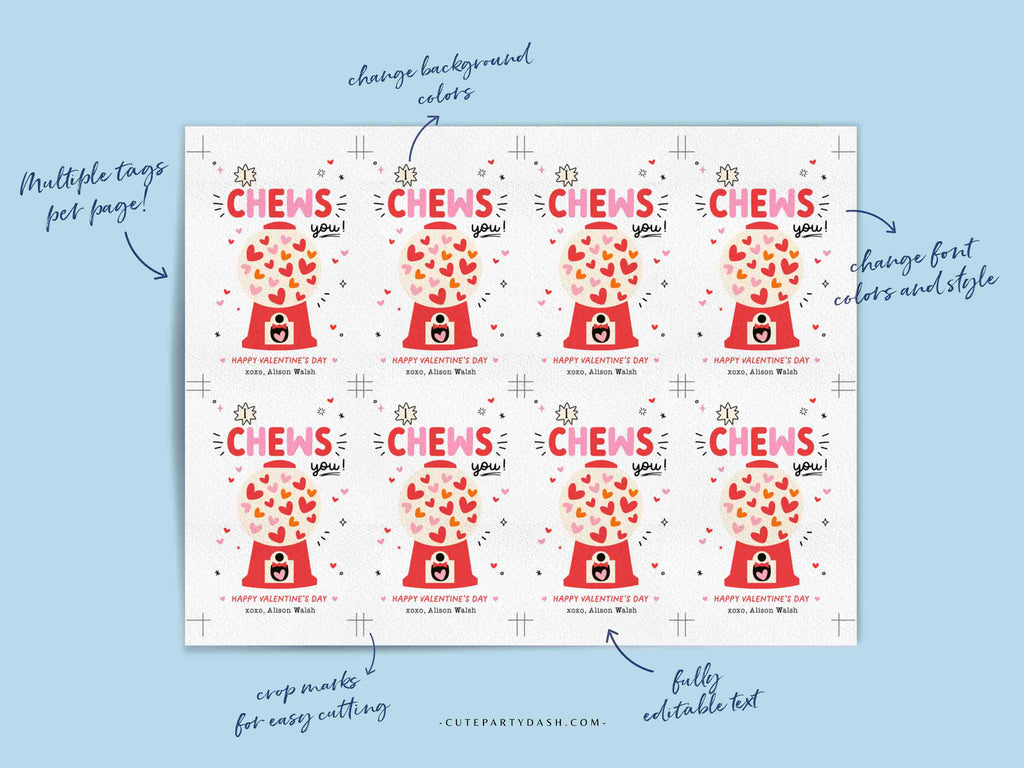 Kids Classroom Bubble Gum Valentines Tag Printable INSTANT DOWNLOAD ...