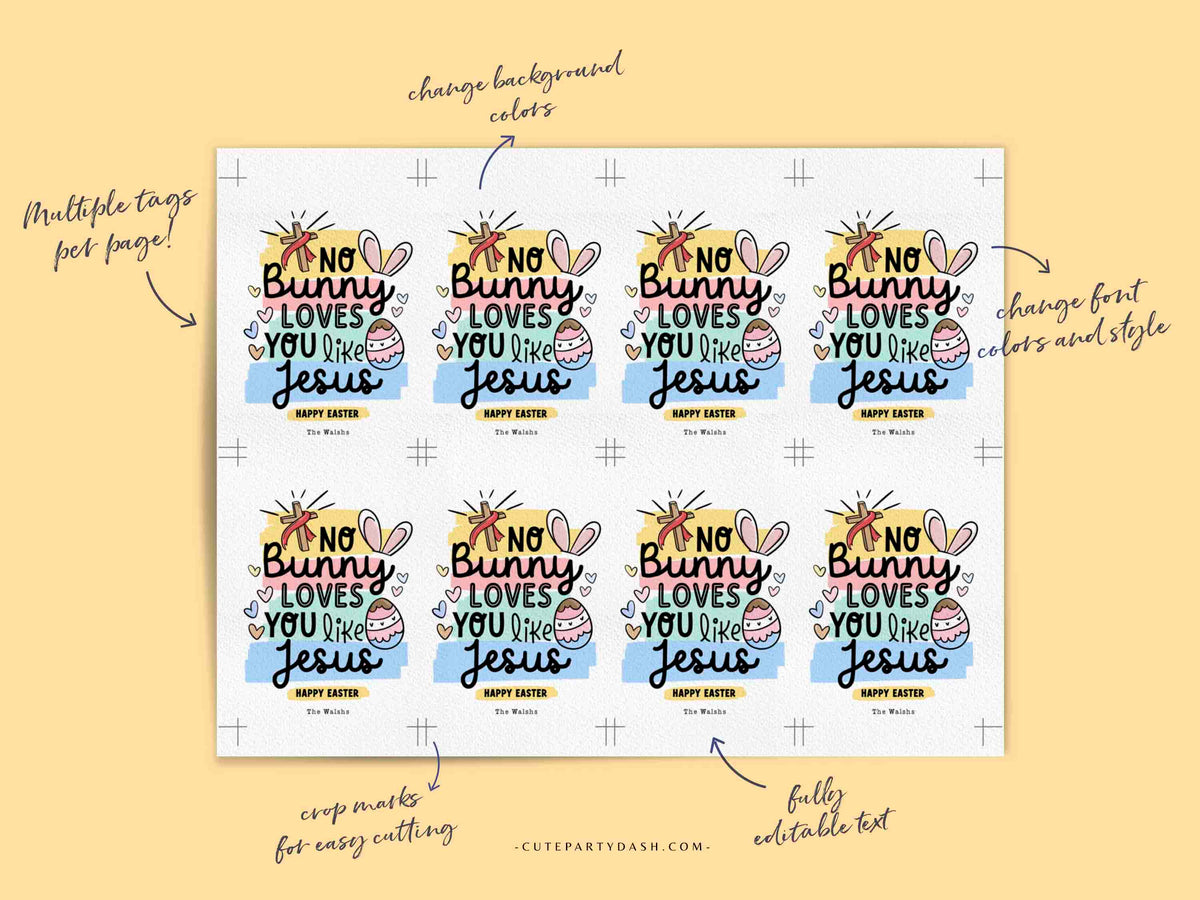 No Bunny loves you like Jesus Easter Gift Tag Printable INSTANT ...
