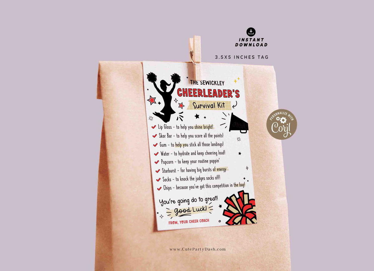 Cheerleader Survival Kit Tag/Card Printable INSTANT DOWNLOAD – Cute ...