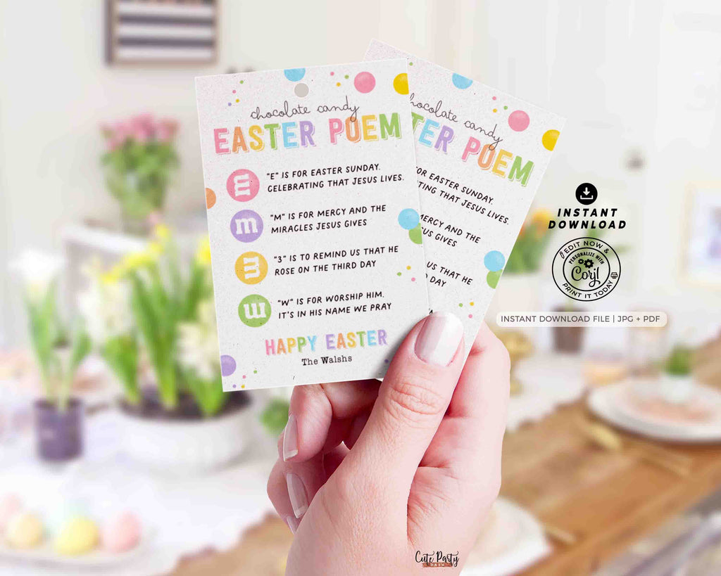 Easter Poem Chocolate Candy M&M Gift Tag INSTANT DOWNLOAD – Cute Party Dash