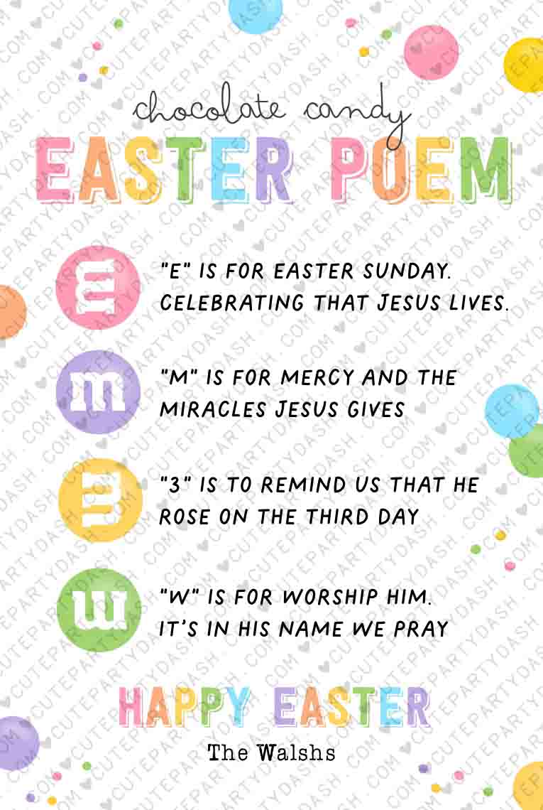 Easter Poem Chocolate Candy M&M Gift Tag INSTANT DOWNLOAD – Cute Party Dash