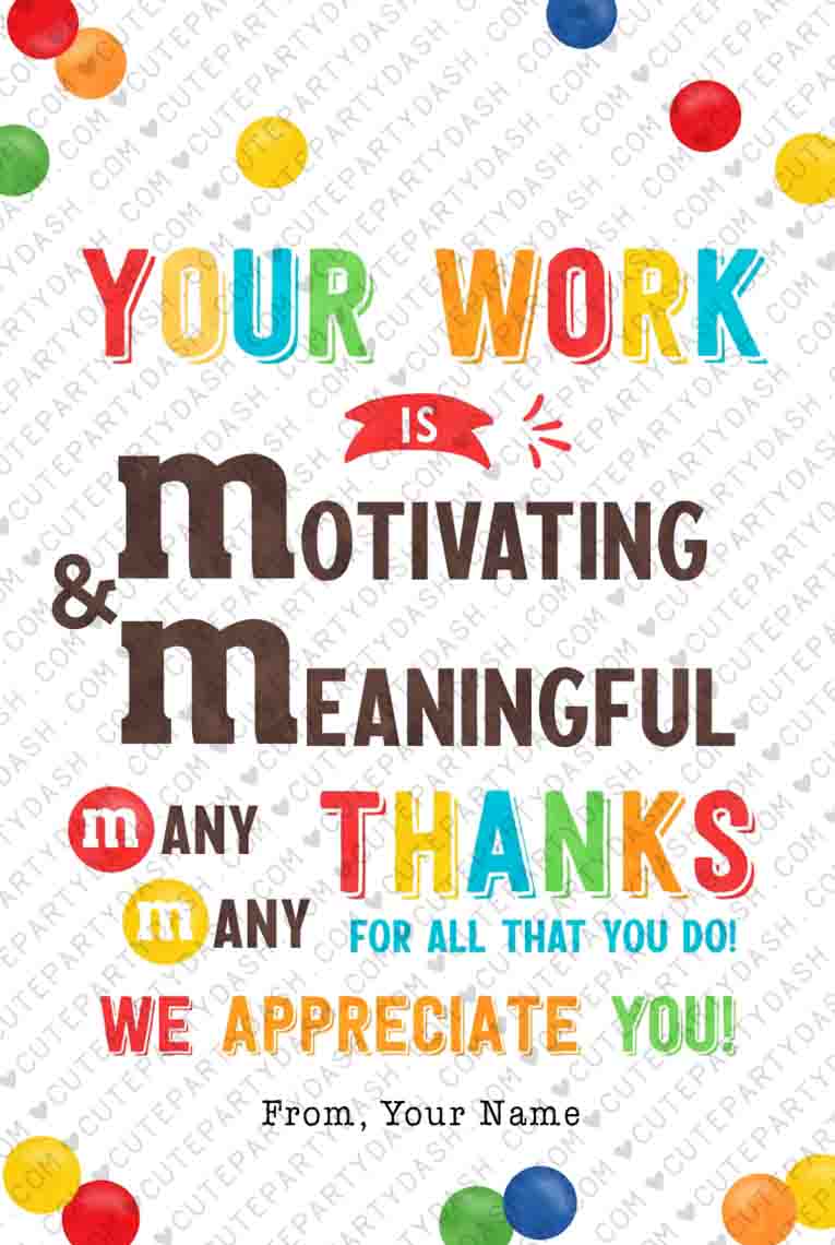 Staff Appreciation M&M Candy Gift Tag Printable INSTANT DOWNLOAD – Cute ...