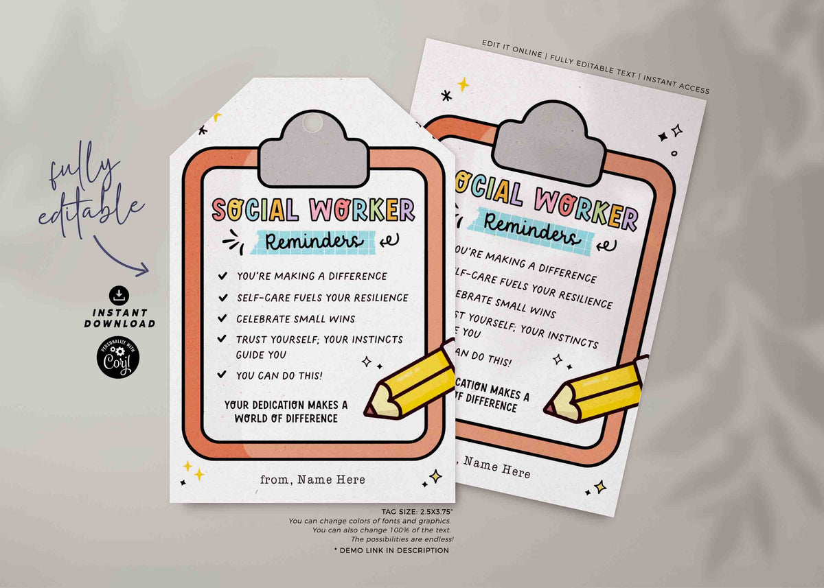 Social Worker's Month Gift Tags Printable INSTANT DOWNLOAD – Cute Party ...