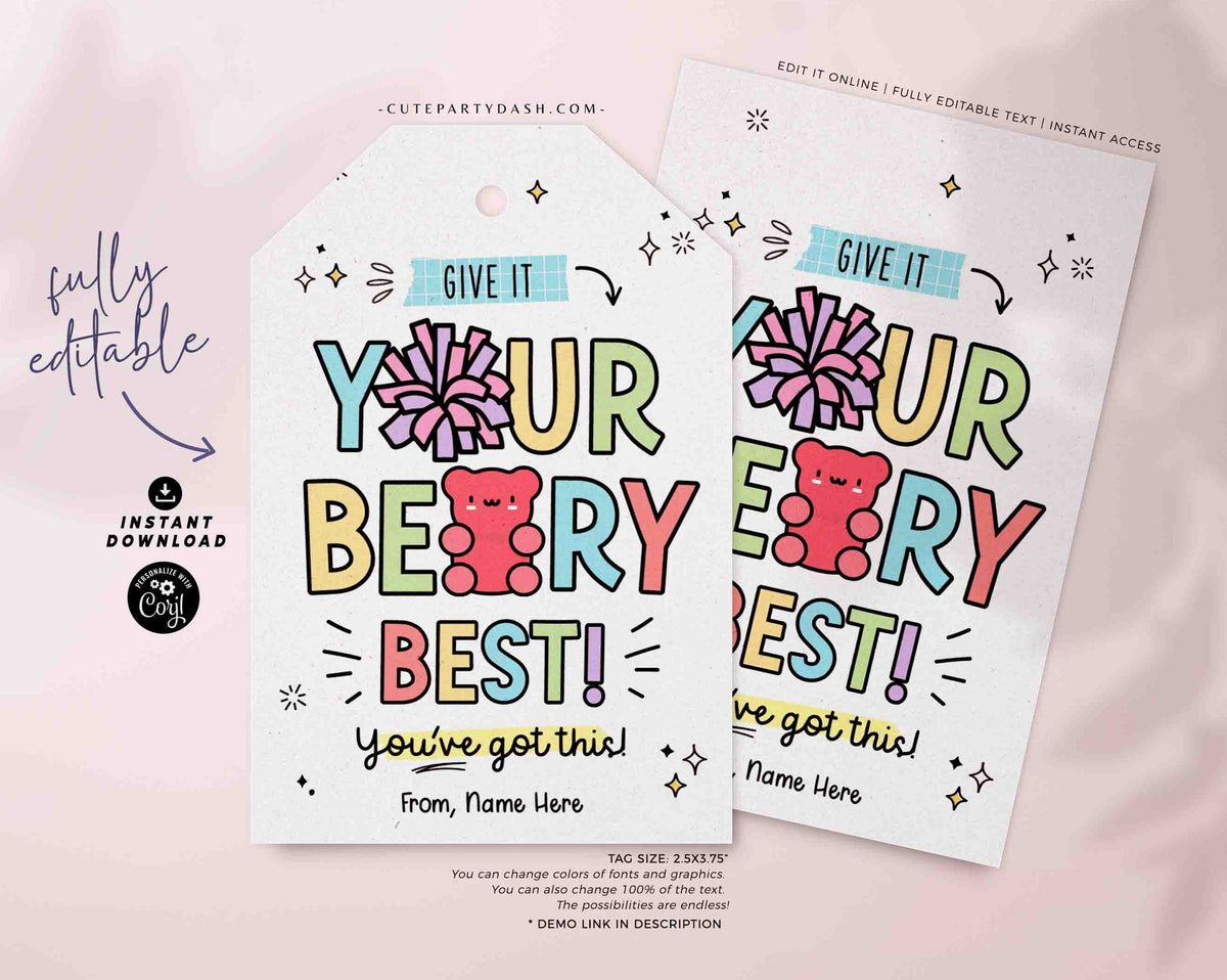 Gummy Bear Give It Your Beary Best Tag Printable INSTANT DOWNLOAD ...