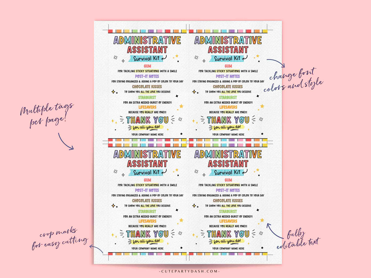 Administrative Assistant Survival Kit Tag Printable INSTANT DOWNLOAD ...