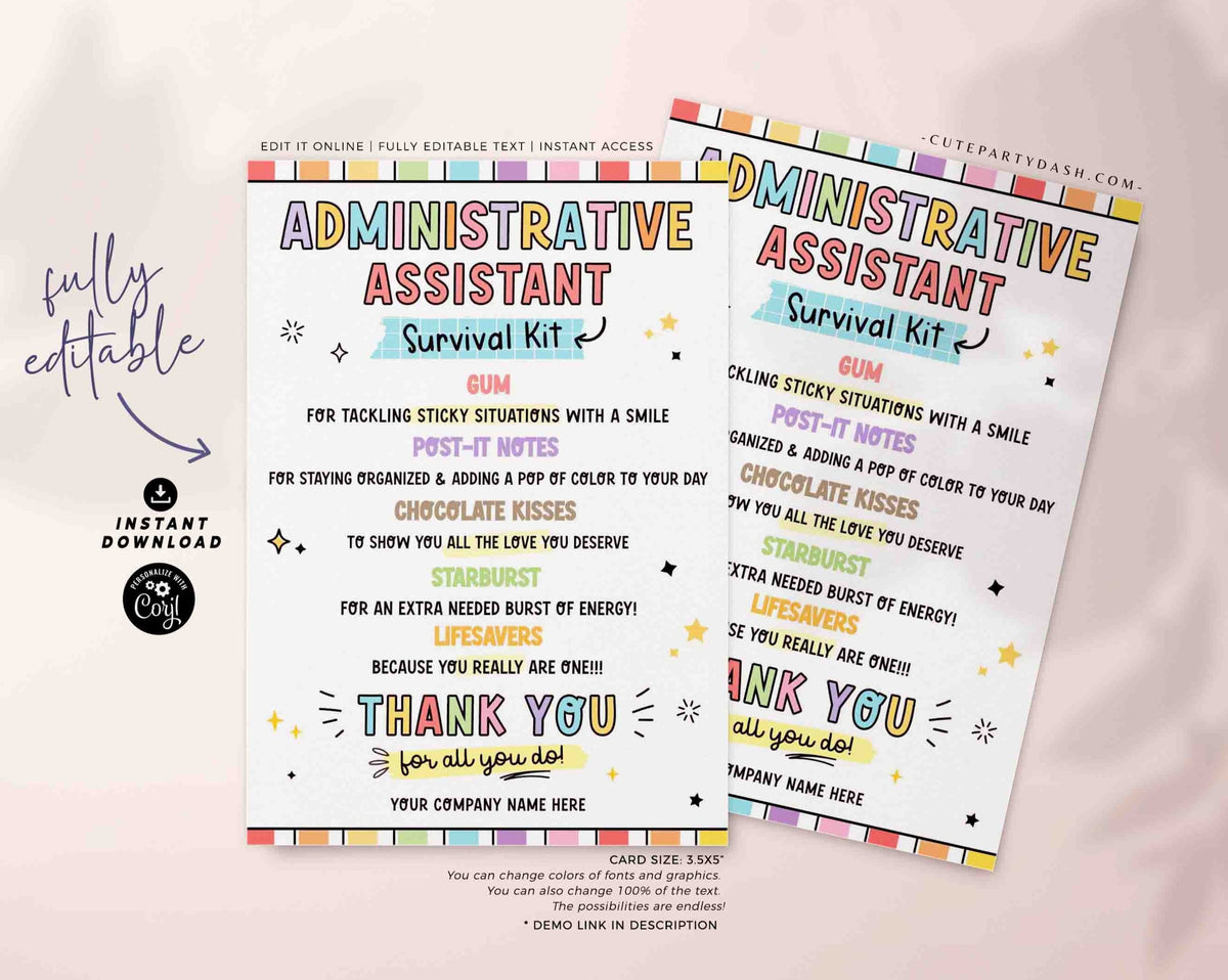 Administrative Assistant Survival Kit Tag Printable INSTANT DOWNLOAD ...