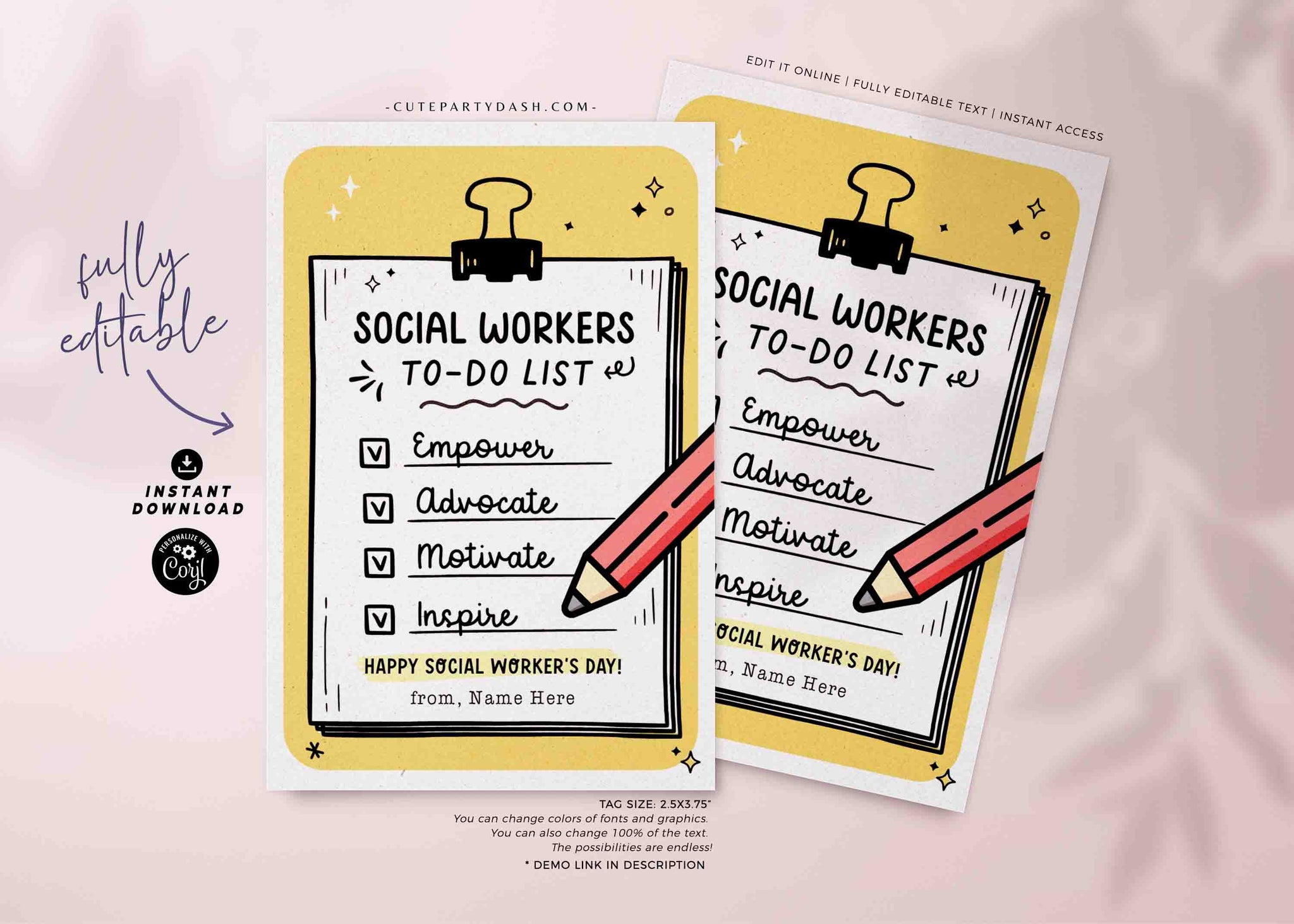 Social Worker's Month Gift Tags Printable INSTANT DOWNLOAD – Cute Party ...