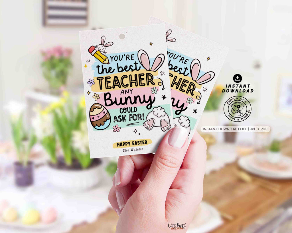 Teacher Appreciation Bunny Easter Gift Tag Printable INSTANT DOWNLOAD ...