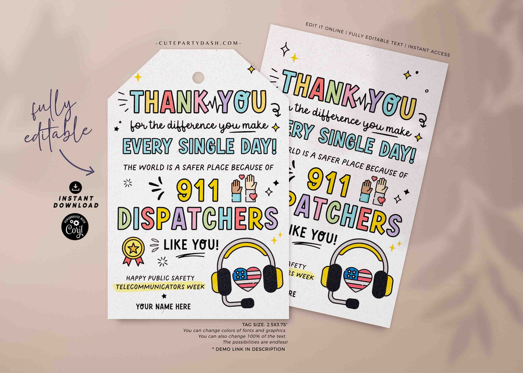 Public Safety Telecommunicators Week Printable INSTANT DOWNLOAD – Cute ...
