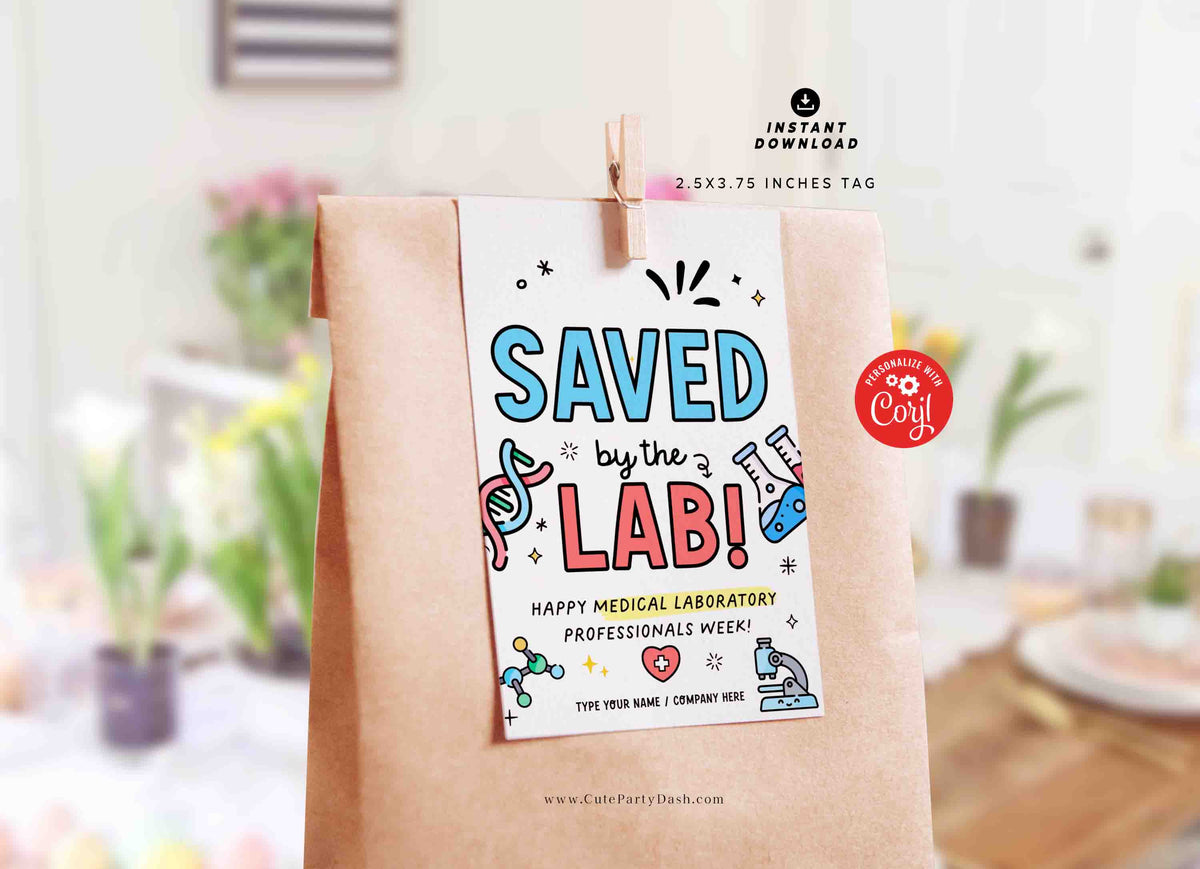 Saved by the Lab Gift Tags Lab Week INSTANT DOWNLOAD – Cute Party Dash