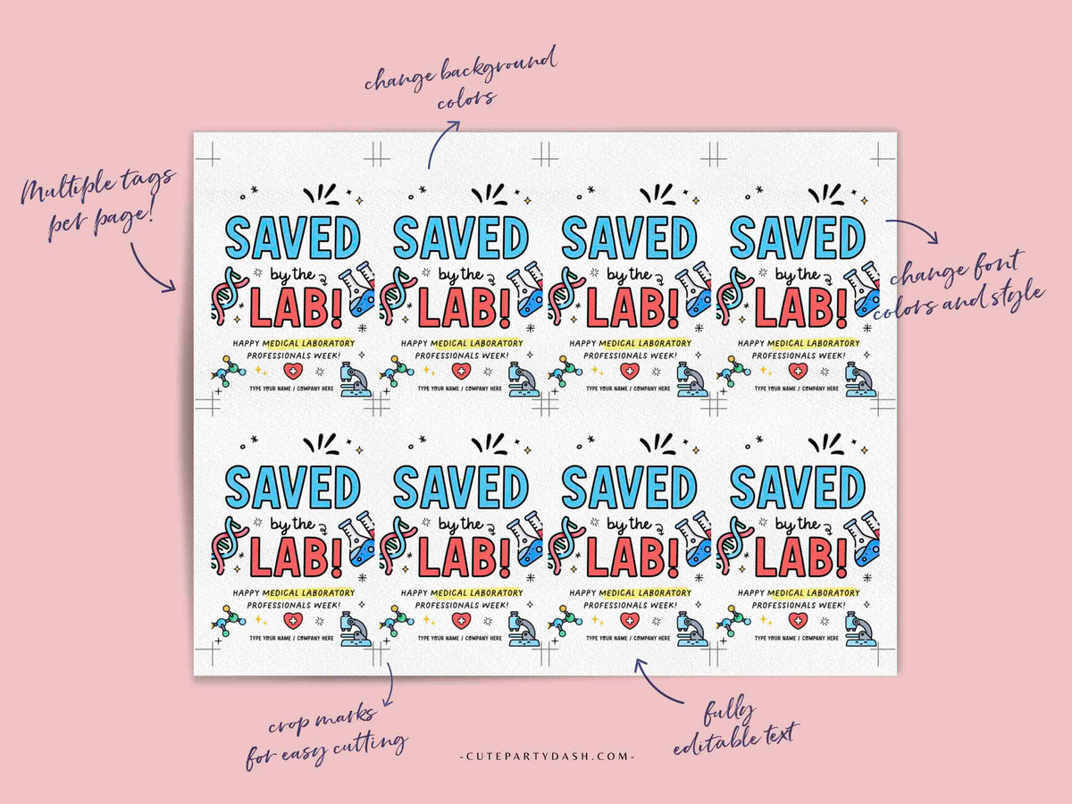 Saved by the Lab Gift Tags Lab Week INSTANT DOWNLOAD – Cute Party Dash