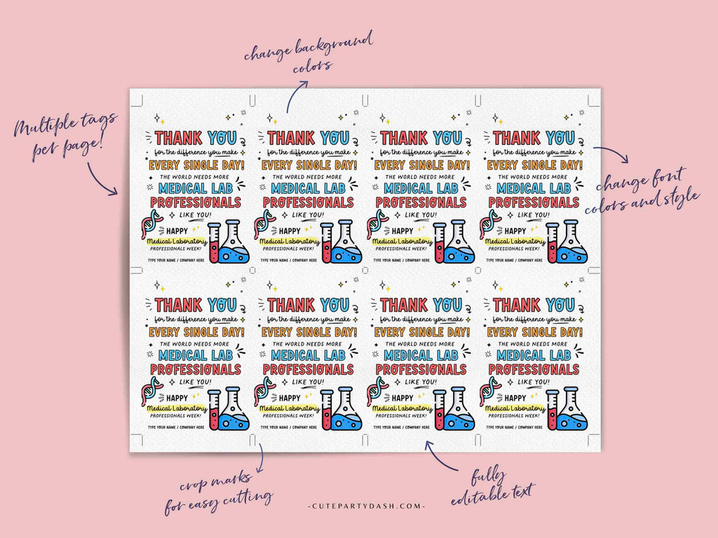 Lab Week Gift Tags Printable INSTANT DOWNLOAD – Cute Party Dash