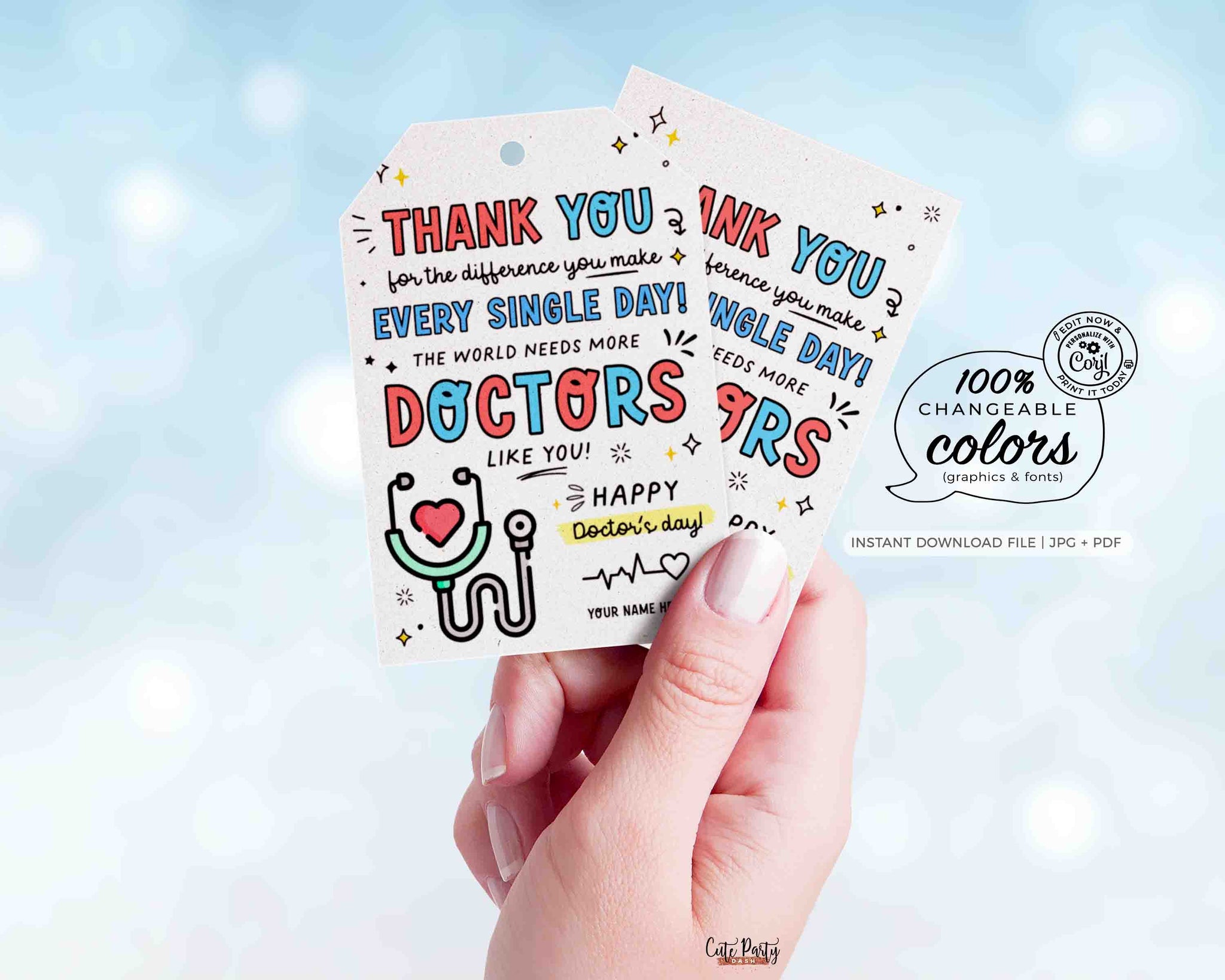 Doctor's day Gift Tags Printable INSTANT DOWNLOAD – Cute Party Dash