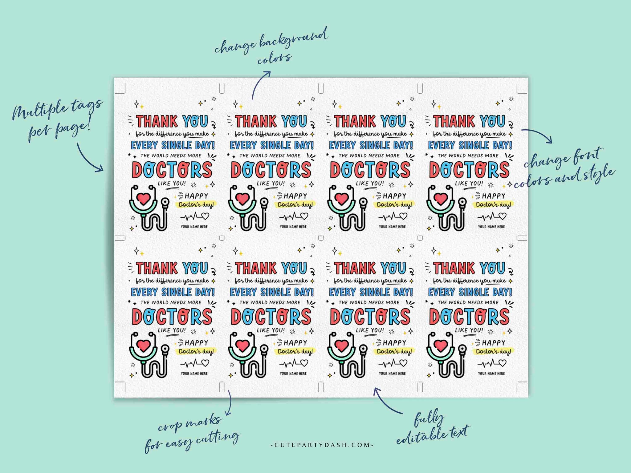 Doctor's day Gift Tags Printable INSTANT DOWNLOAD – Cute Party Dash