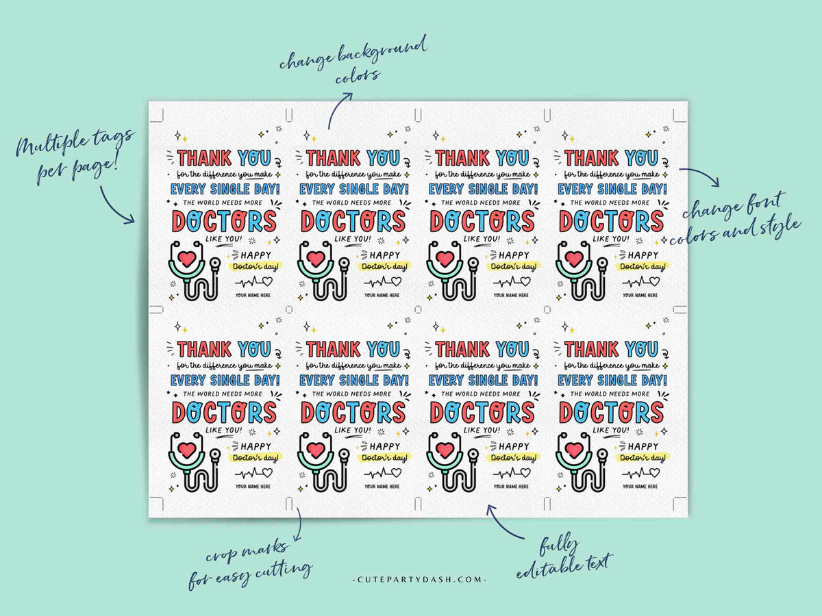 Doctor's day Gift Tags Printable INSTANT DOWNLOAD – Cute Party Dash
