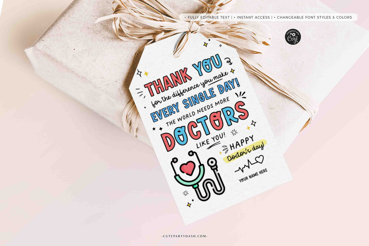 Doctor's day Gift Tags Printable INSTANT DOWNLOAD – Cute Party Dash