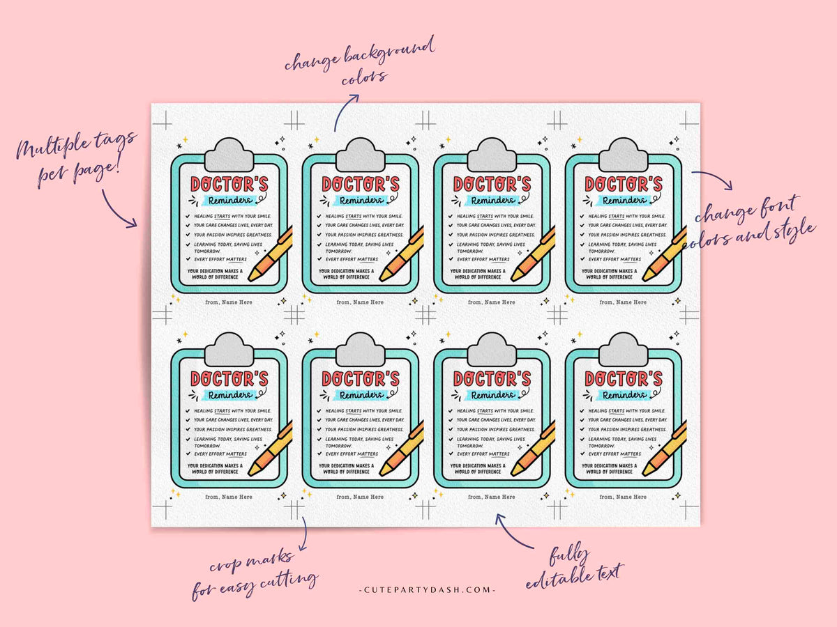 Doctor's day Gift Tags Printable INSTANT DOWNLOAD – Cute Party Dash
