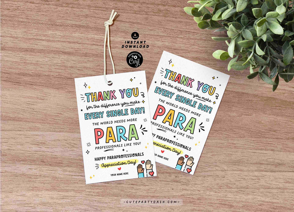 Paraprofessionals Day Gift Tags Printable INSTANT DOWNLOAD – Cute Party ...