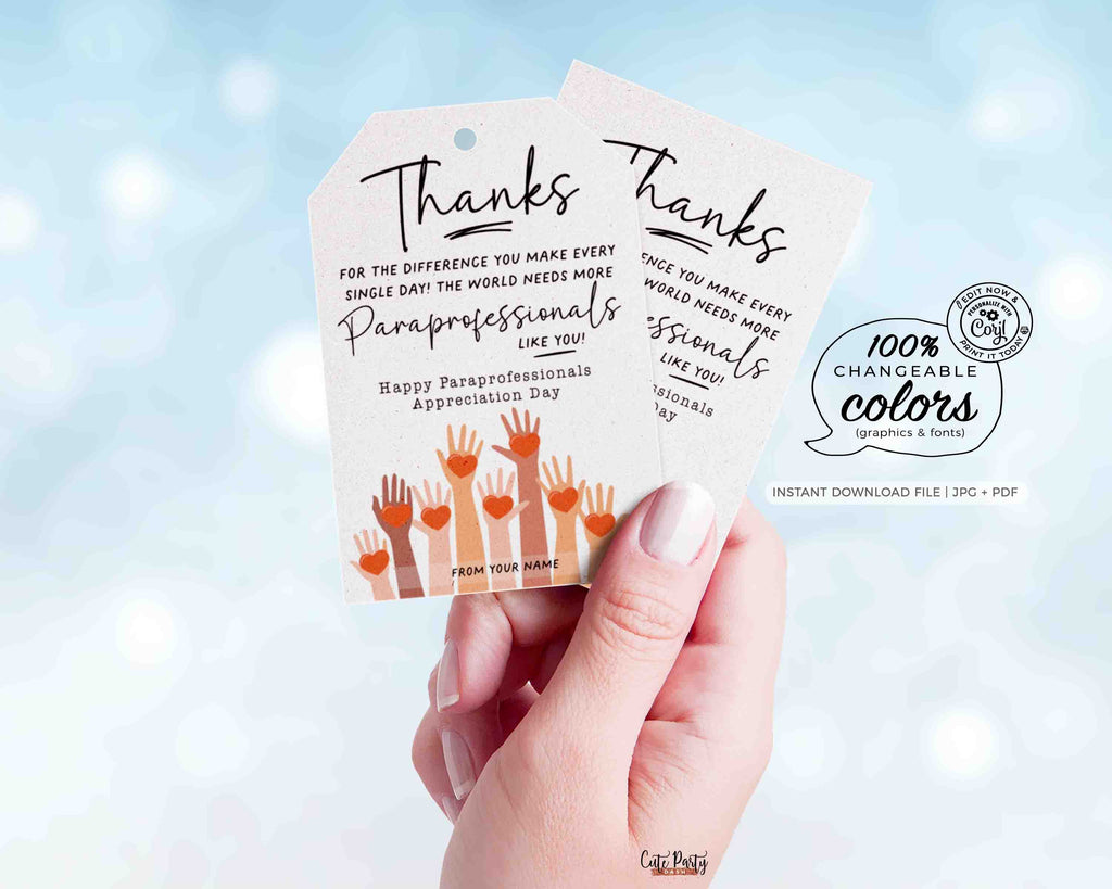 Paraprofessionals Day Gift Tags Printable INSTANT DOWNLOAD – Cute Party ...