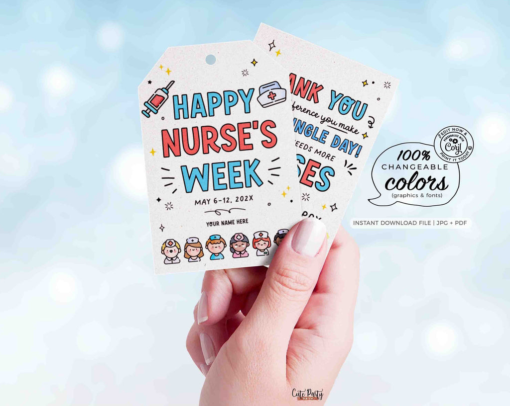 Nurses Week Gift Tags Printable INSTANT DOWNLOAD – Cute Party Dash