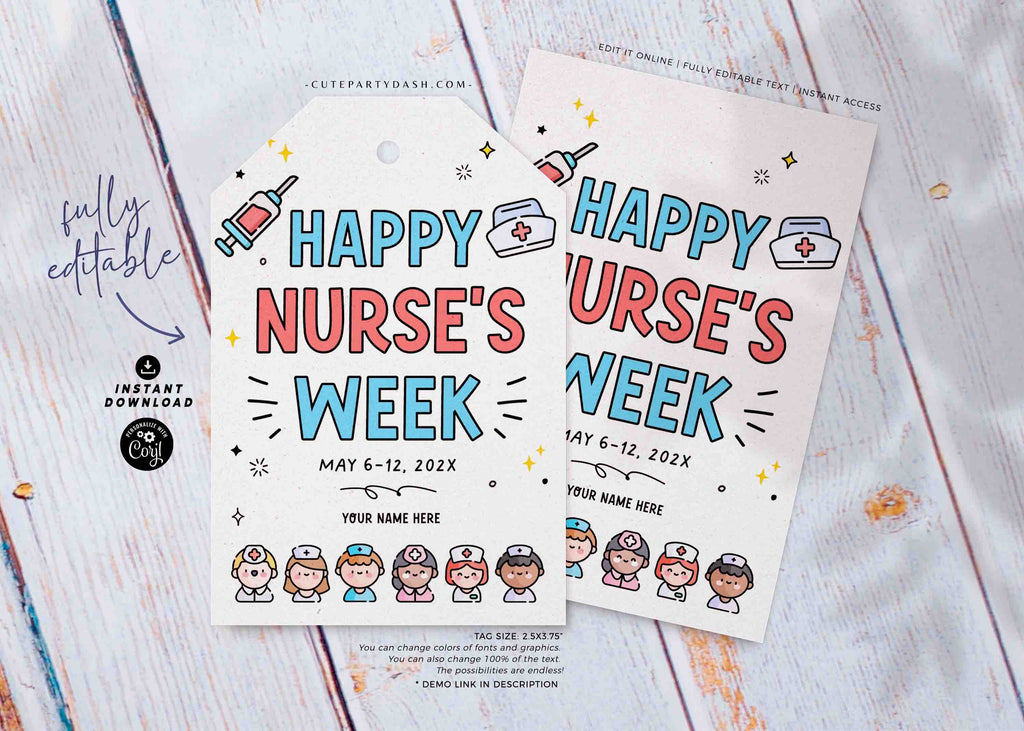 Nurses Week Gift Tags Printable INSTANT DOWNLOAD – Cute Party Dash