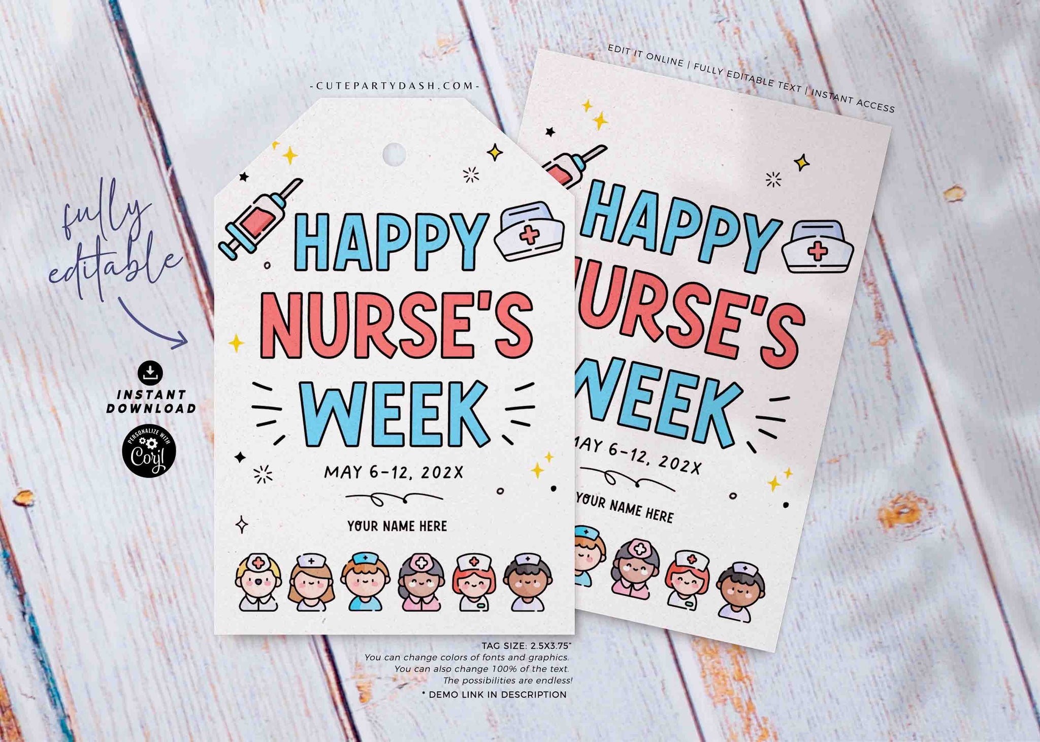 Nurses Week Gift Tags Printable INSTANT DOWNLOAD – Cute Party Dash