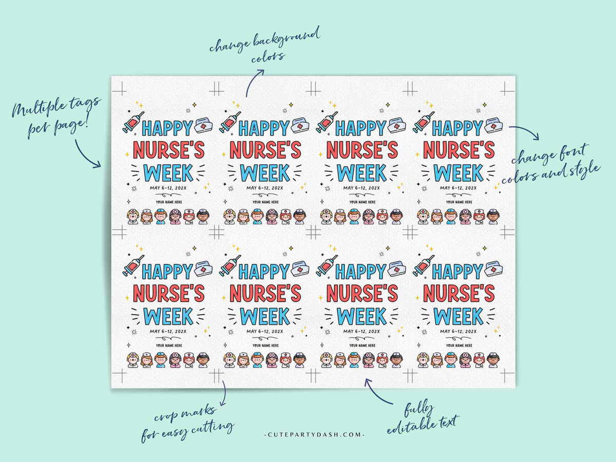 Nurses Week Gift Tags Printable INSTANT DOWNLOAD – Cute Party Dash