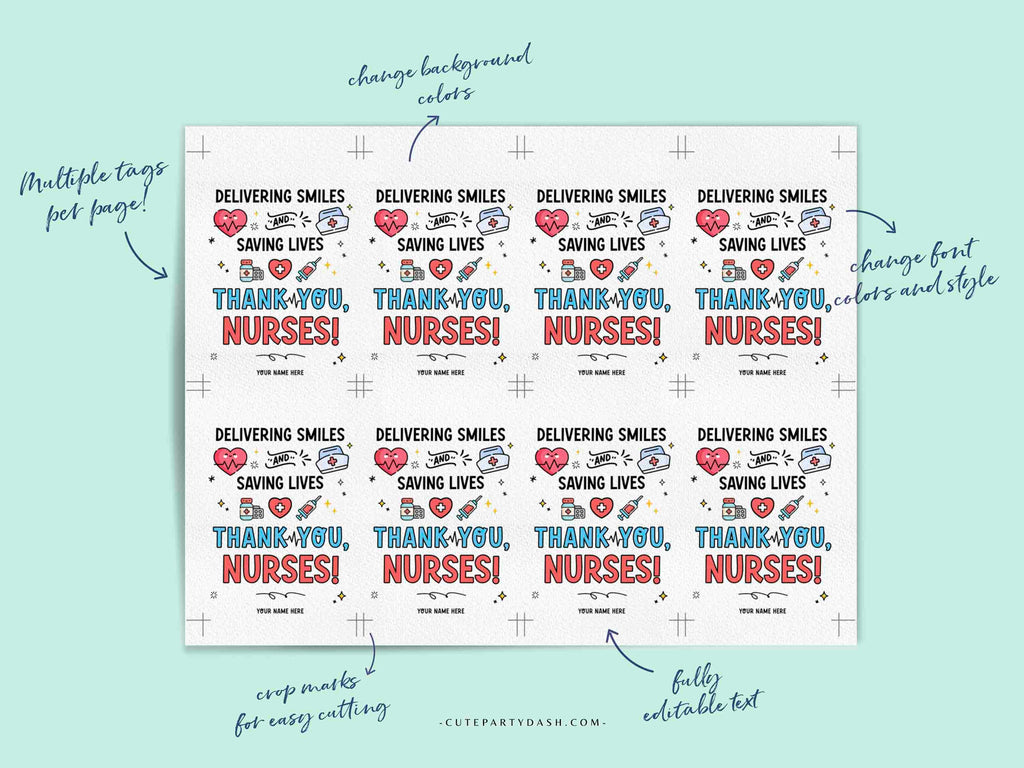 Nurses Week Gift Tags Printable INSTANT DOWNLOAD – Cute Party Dash