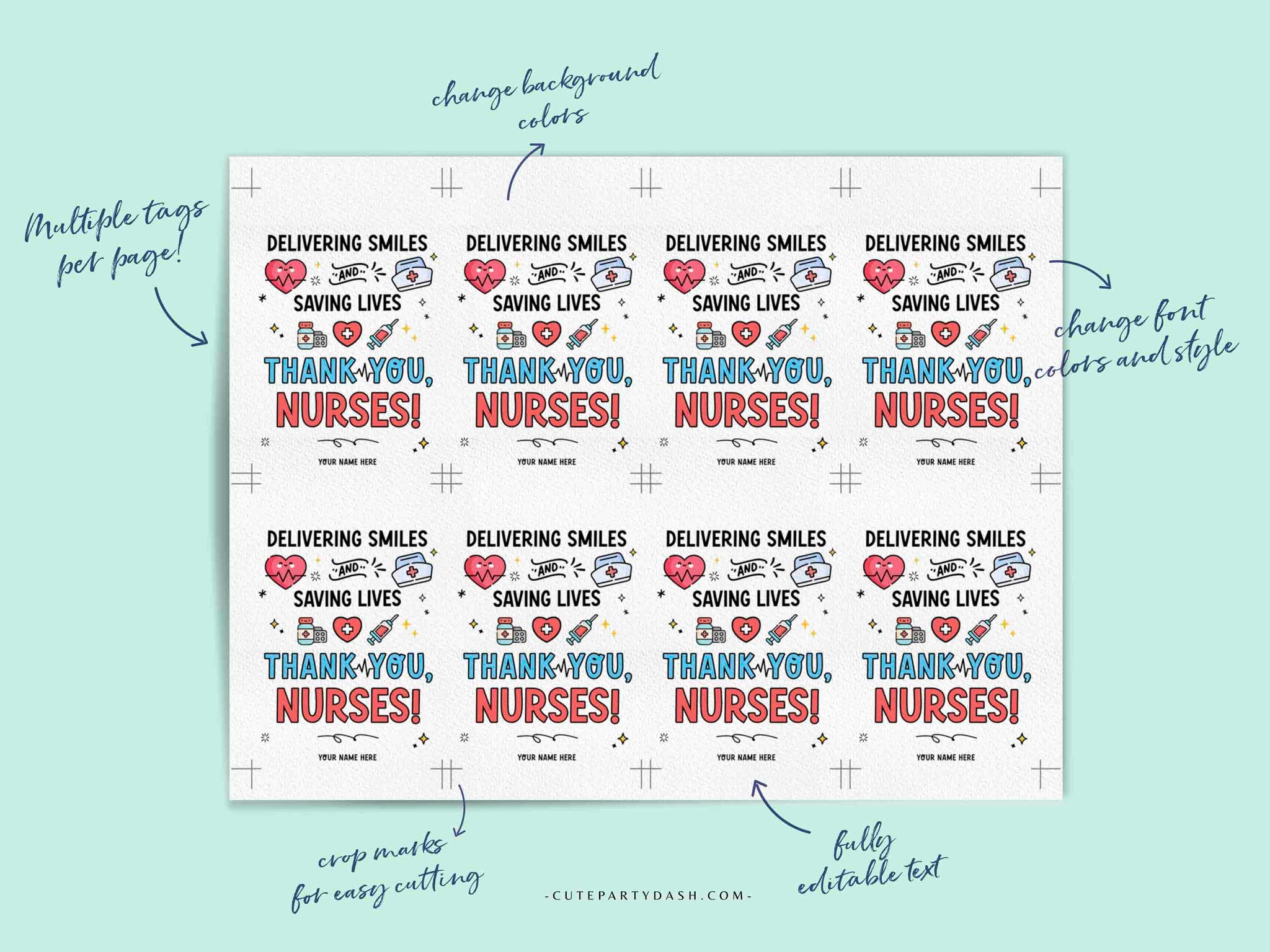 Nurses Week Gift Tags Printable INSTANT DOWNLOAD – Cute Party Dash