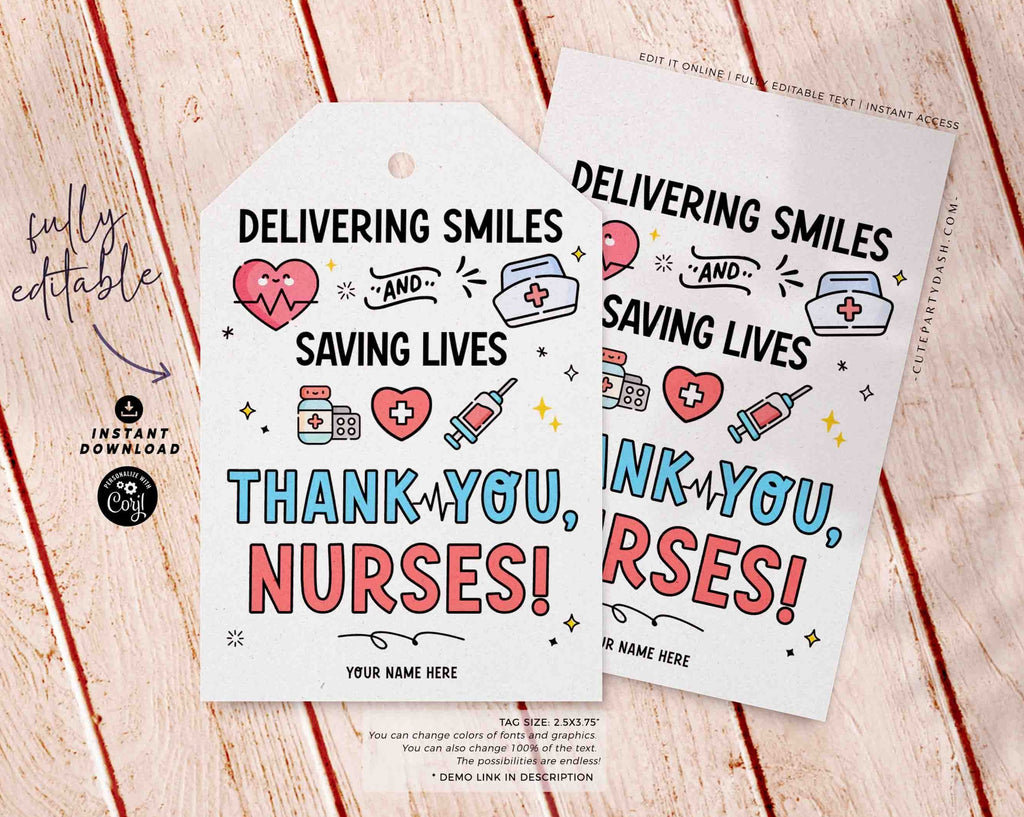 Nurses Week Gift Tags Printable INSTANT DOWNLOAD – Cute Party Dash