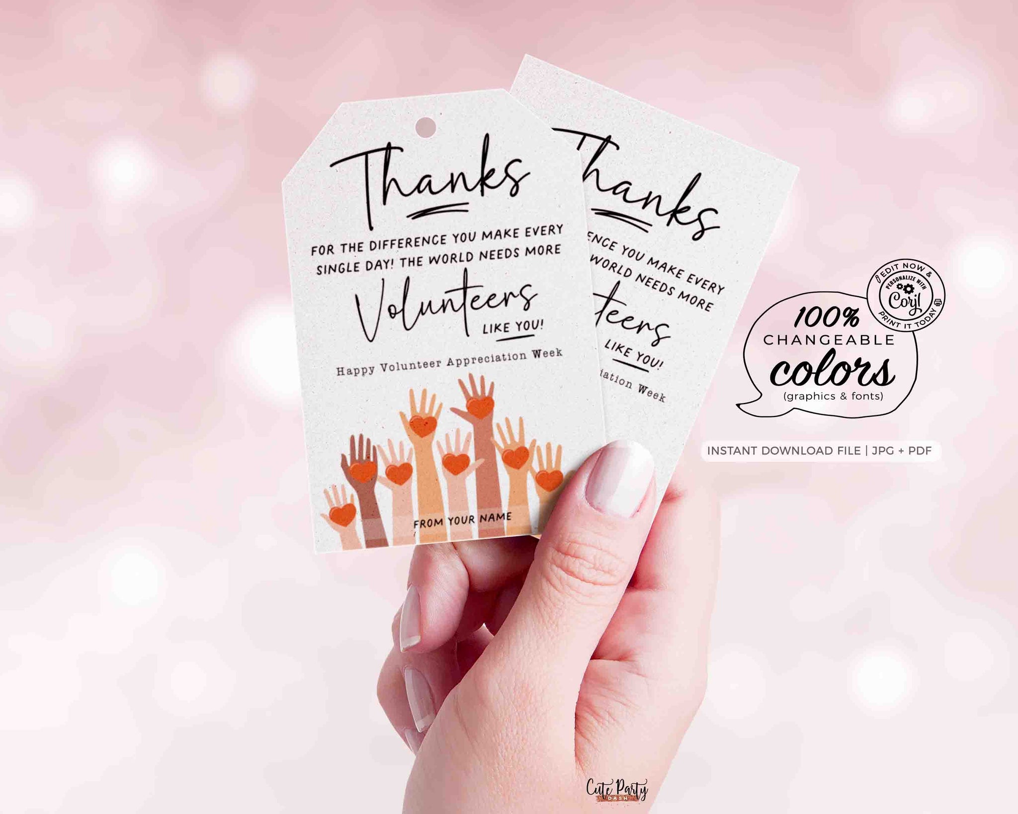 Volunteers Week Appreciation Gift Tag INSTANT DOWNLOAD – Cute Party Dash