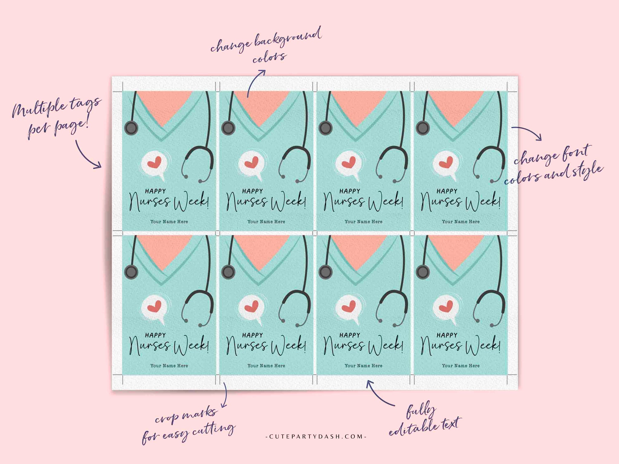 Nurses Week Gift Tags Printable INSTANT DOWNLOAD – Cute Party Dash