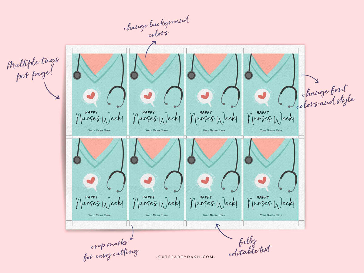 Nurses Week Gift Tags Printable INSTANT DOWNLOAD – Cute Party Dash