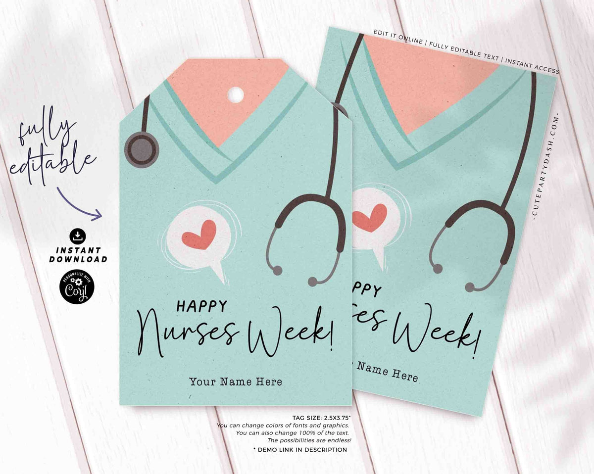 Nurses Week Gift Tags Printable INSTANT DOWNLOAD – Cute Party Dash