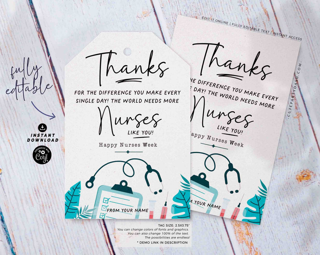 Nurses Week Gift Tags Printable INSTANT DOWNLOAD – Cute Party Dash