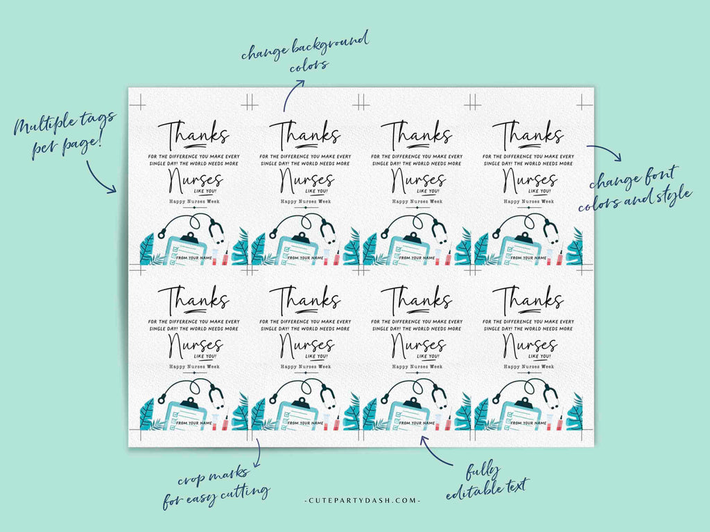 Nurses Week Gift Tags Printable INSTANT DOWNLOAD – Cute Party Dash