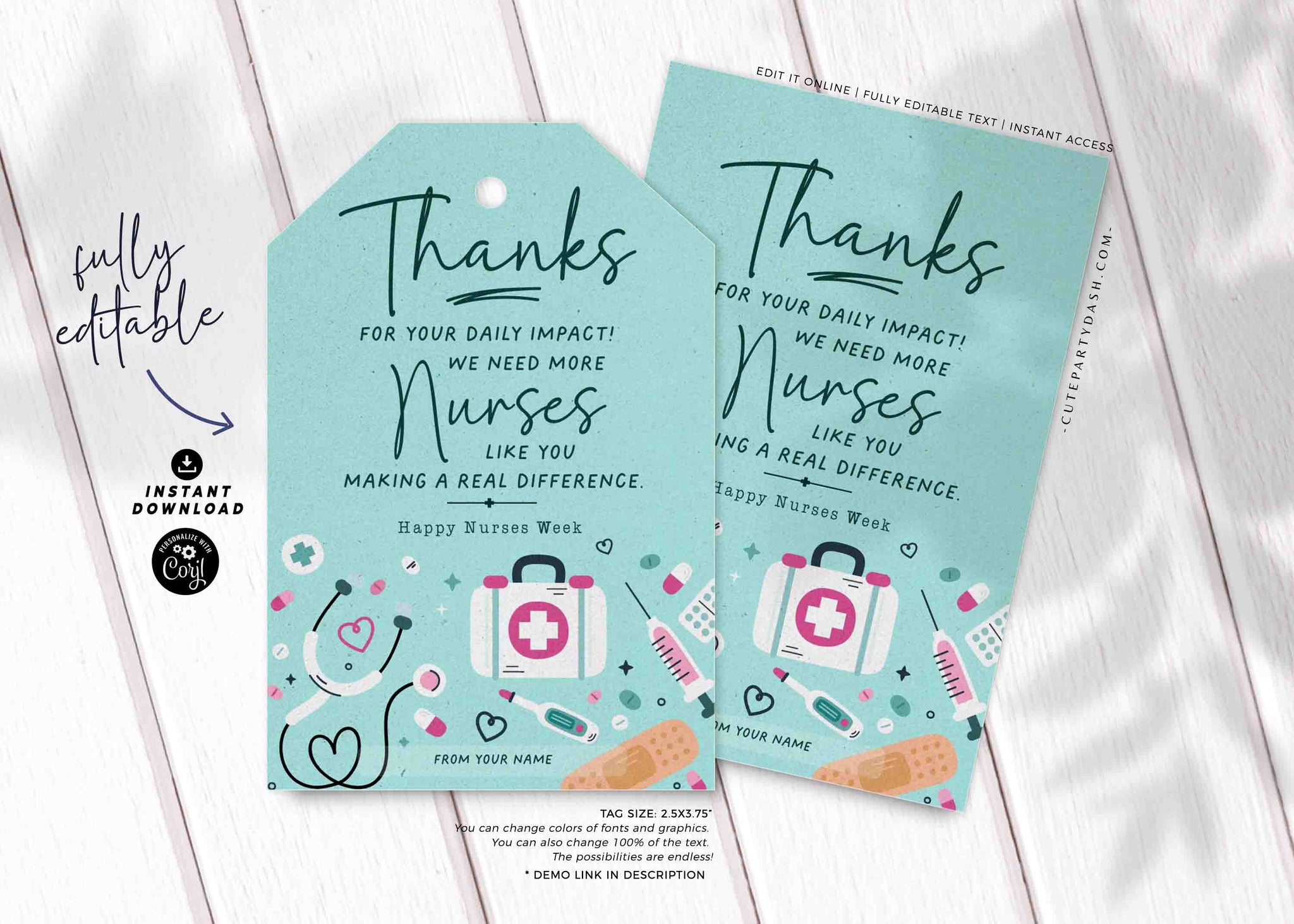 Nurses Week Gift Tags Printable INSTANT DOWNLOAD – Cute Party Dash