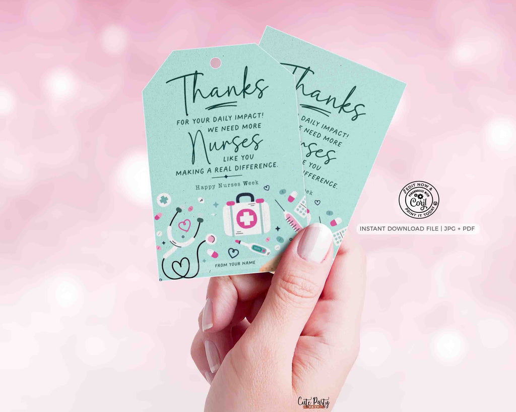 Nurses Week Gift Tags Printable INSTANT DOWNLOAD – Cute Party Dash