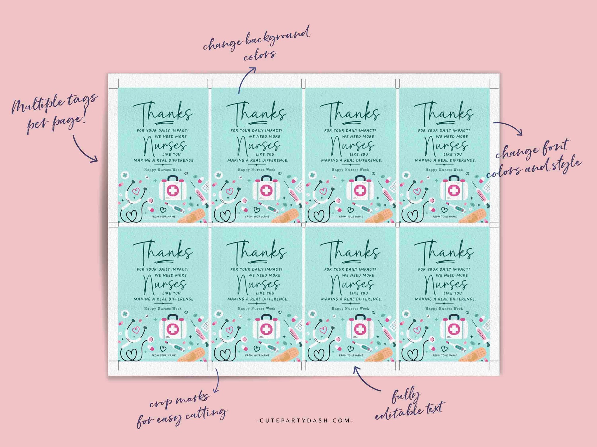 Nurses Week Gift Tags Printable INSTANT DOWNLOAD – Cute Party Dash