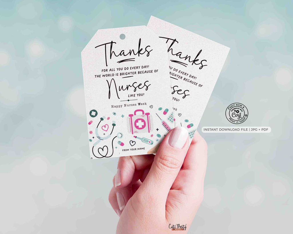 Nurses Week Gift Tags Printable INSTANT DOWNLOAD – Cute Party Dash