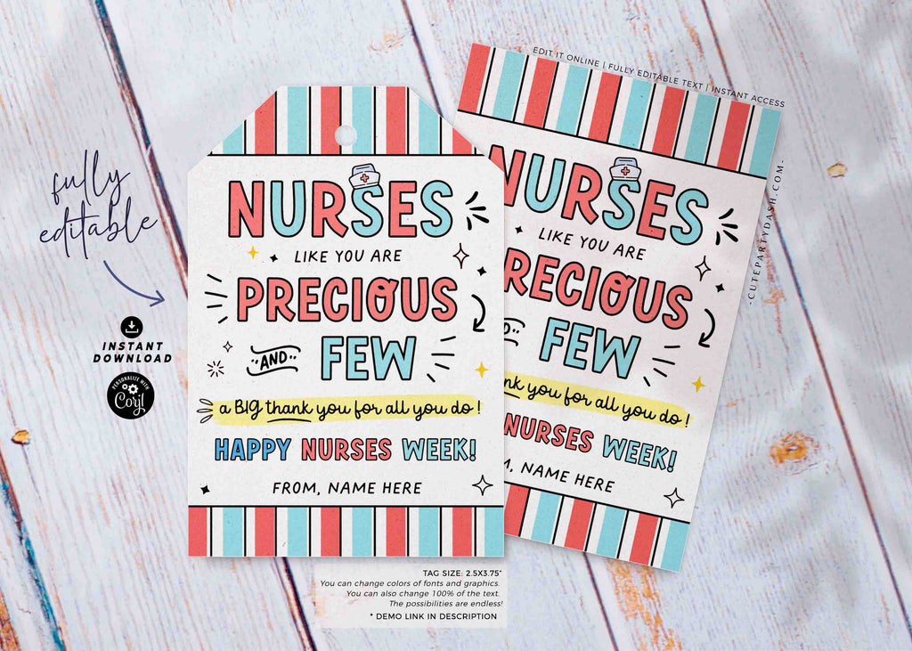 Nurses Week Gift Tags Printable INSTANT DOWNLOAD – Cute Party Dash