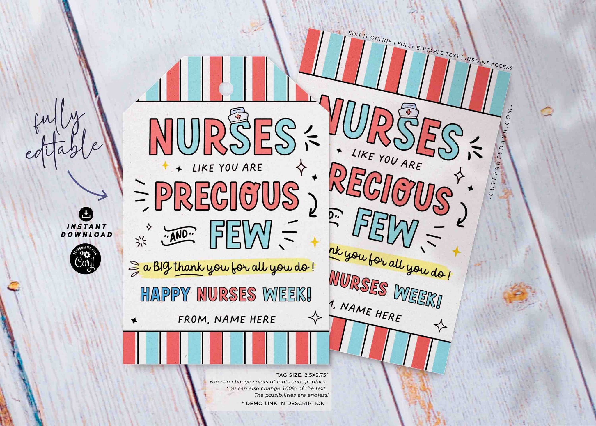Nurses Week Gift Tags Printable INSTANT DOWNLOAD – Cute Party Dash