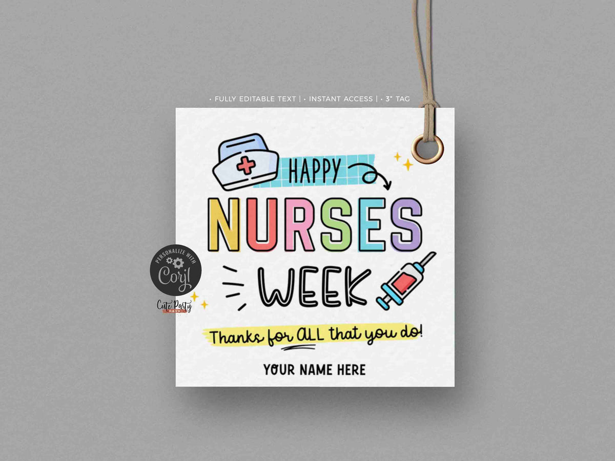 Nurses Week Gift Tags Printable INSTANT DOWNLOAD – Cute Party Dash