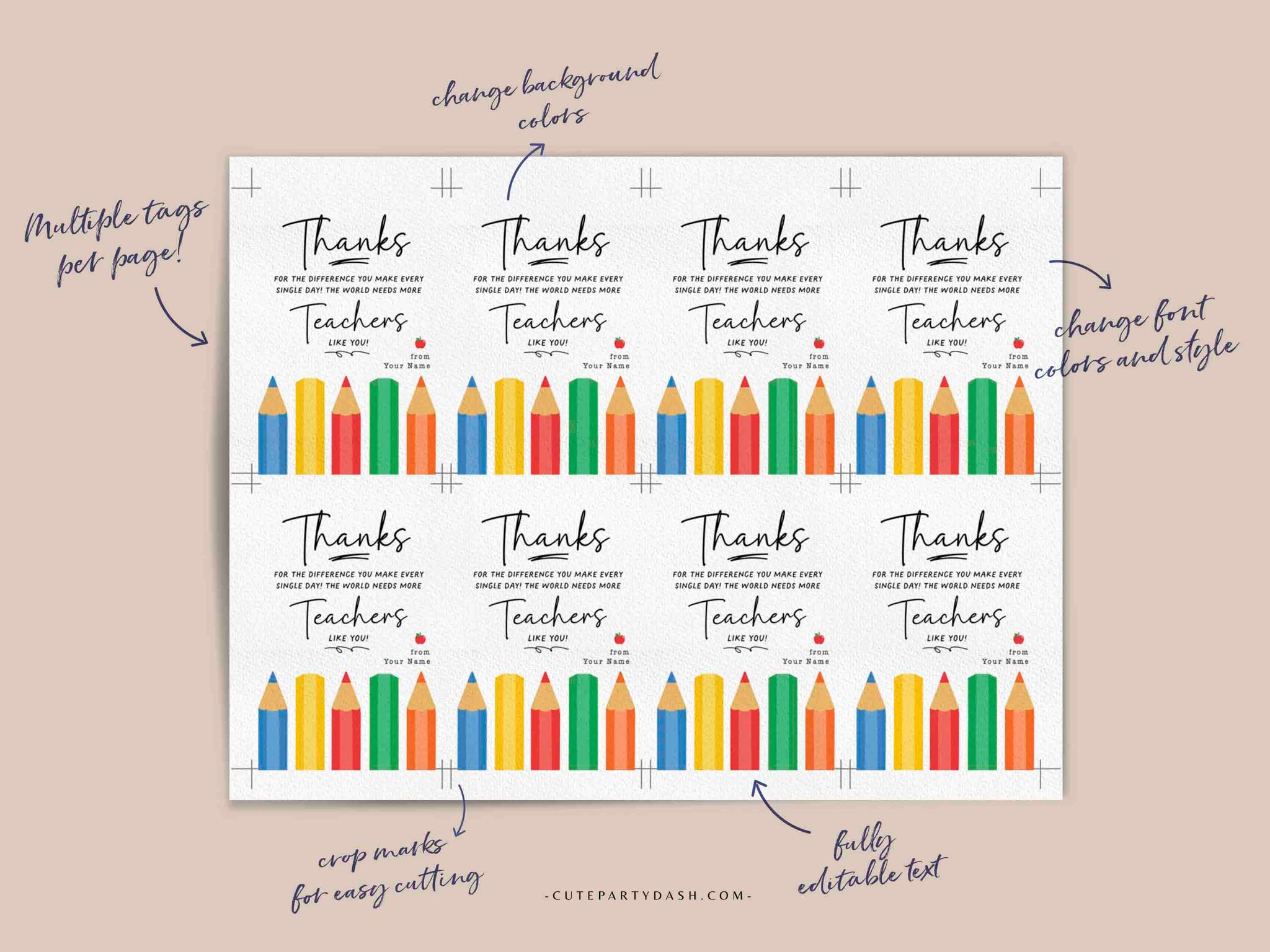 Teacher Appreciation Week Gift Tag Printable INSTANT DOWNLOAD – Cute ...