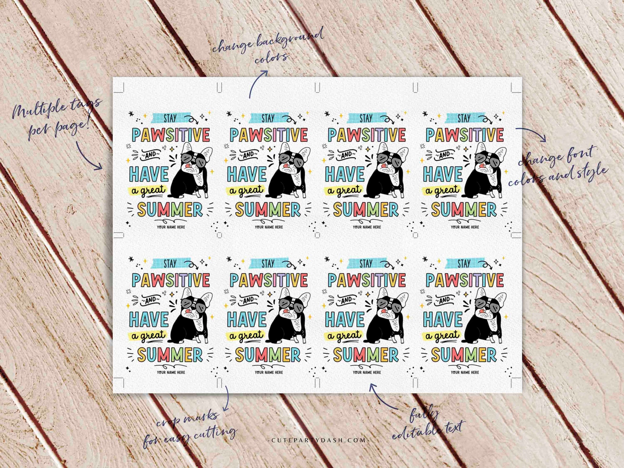 Stay PAWSITIVE Have a Great Summer Gift Tag Printable INSTANT DOWNLOAD ...