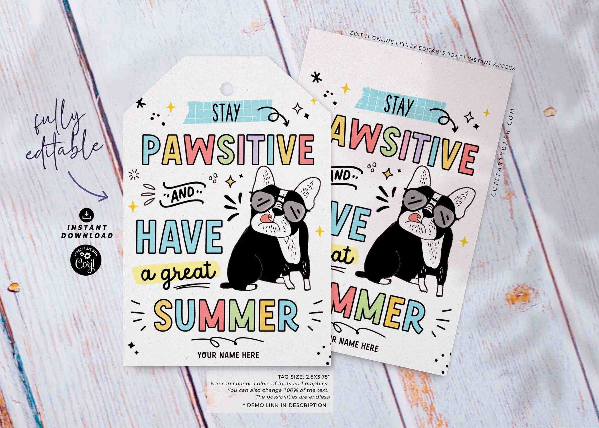 Stay PAWSITIVE Have a Great Summer Gift Tag Printable INSTANT DOWNLOAD ...