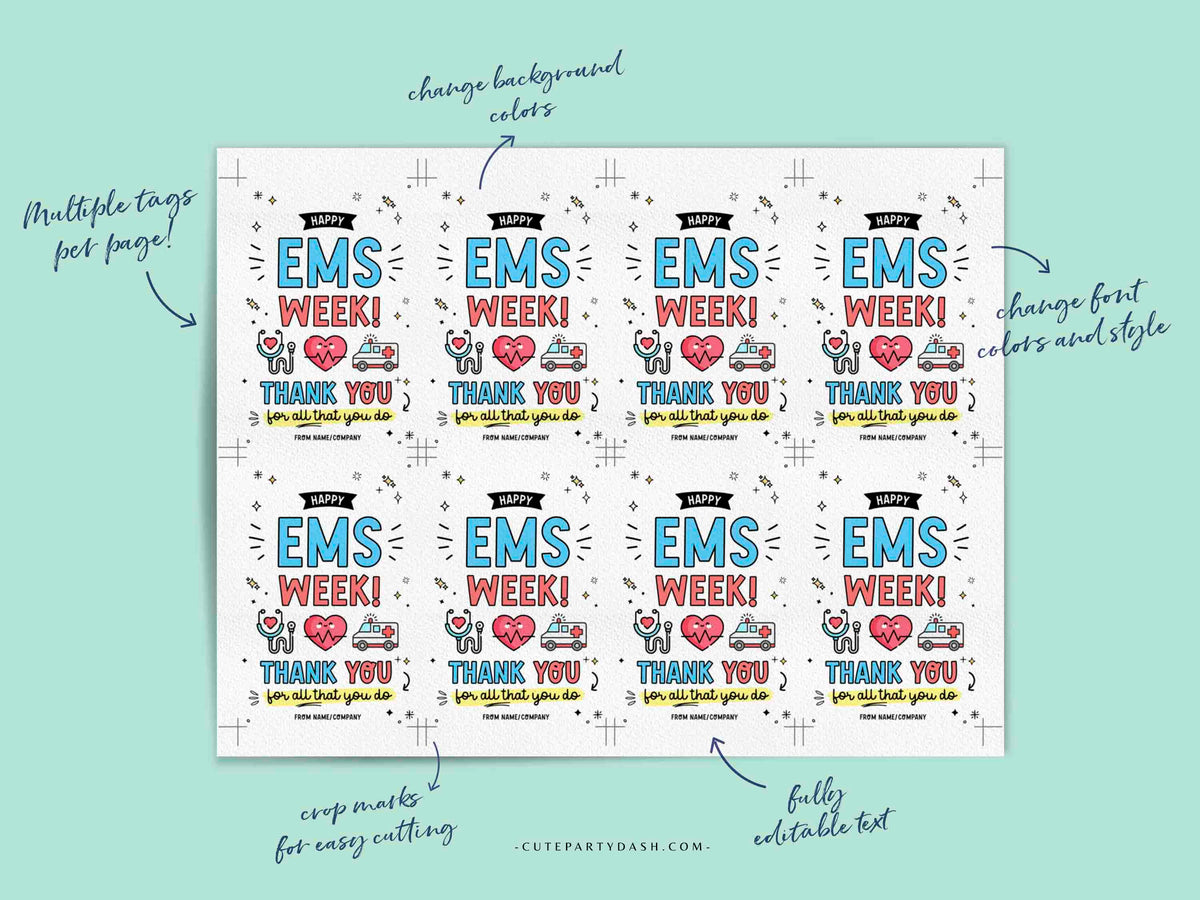 EMS Week Printable Gift Tag INSTANT DOWNLOAD – Cute Party Dash