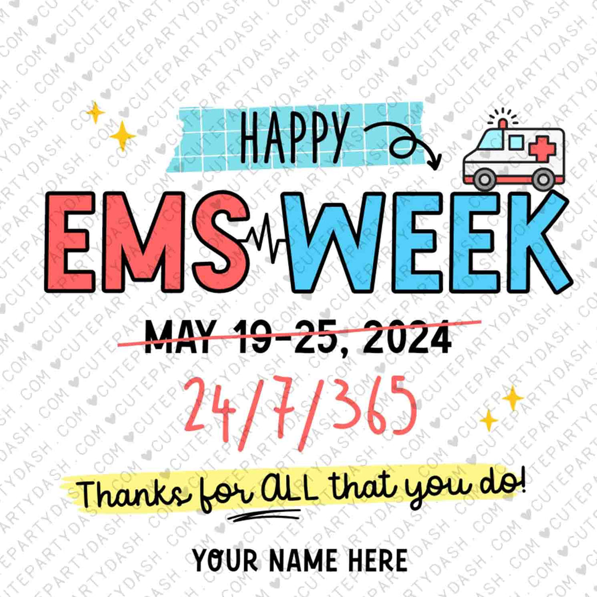 EMS Week Printable Gift Tag INSTANT DOWNLOAD – Cute Party Dash