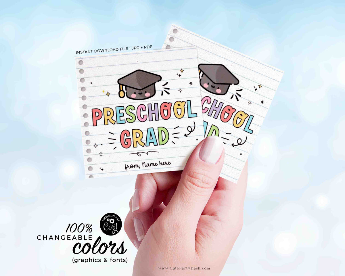 Preschool Graduation Tag Printable INSTANT DOWNLOAD – Cute Party Dash
